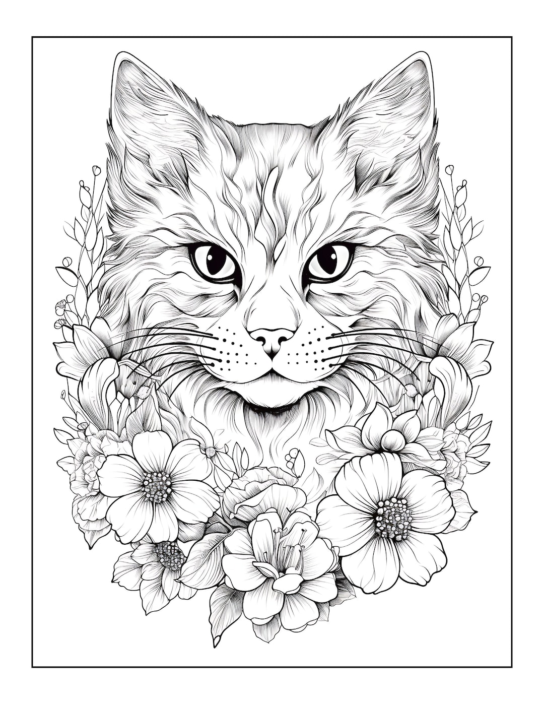 Cats & Flowers Series 21-25 Coloring Pages 8x11 - Etsy