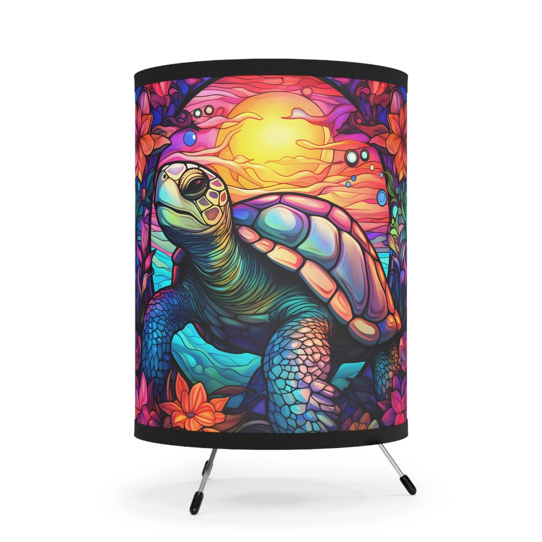 Sea Turtles Stained Glass Series 7 Tripod Lamp With High-res Printed ...
