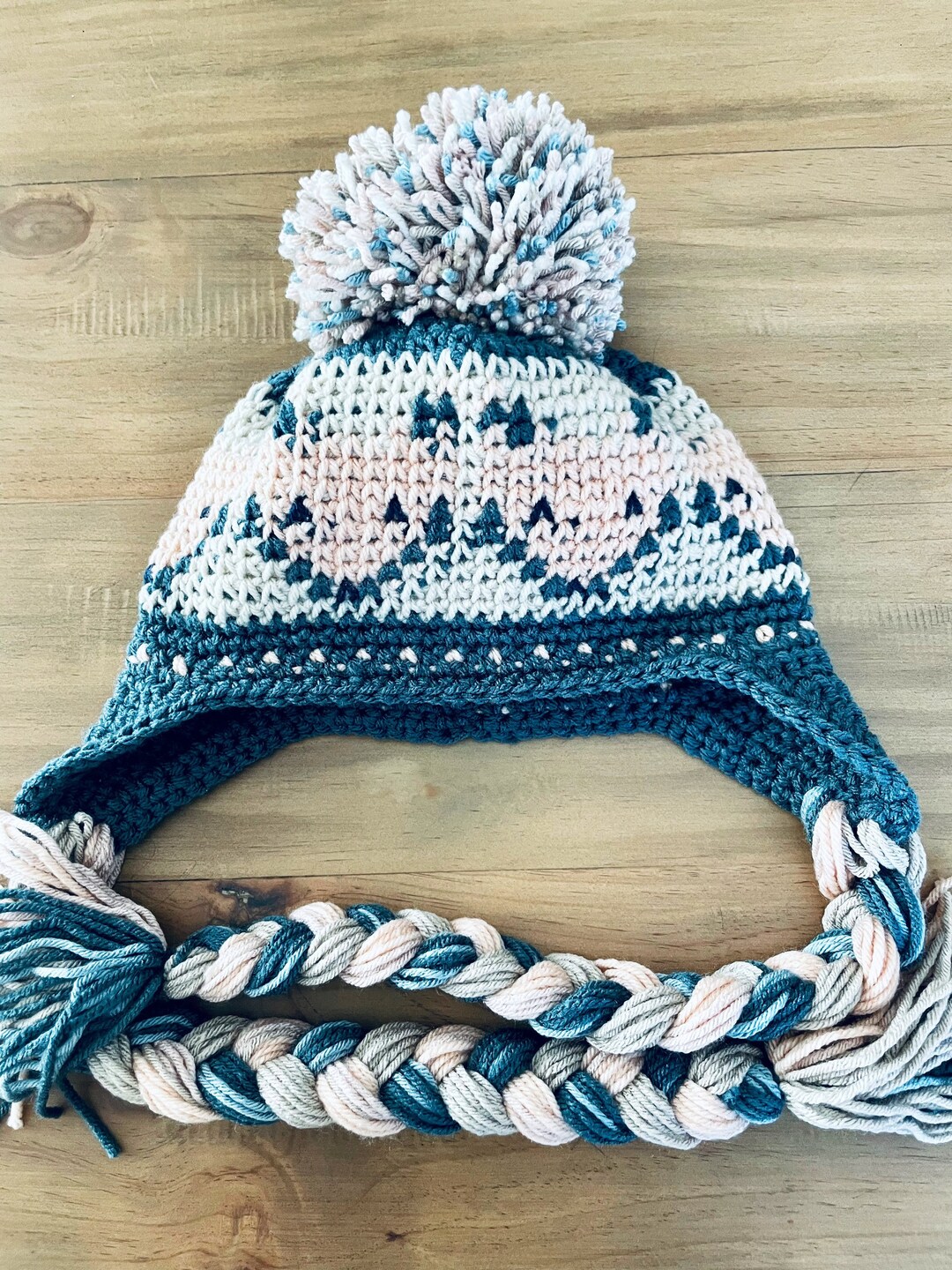 Fair Isle Fox Earflap Hat With Giant Yarn Pom Pom: Size Medium/youth - Etsy