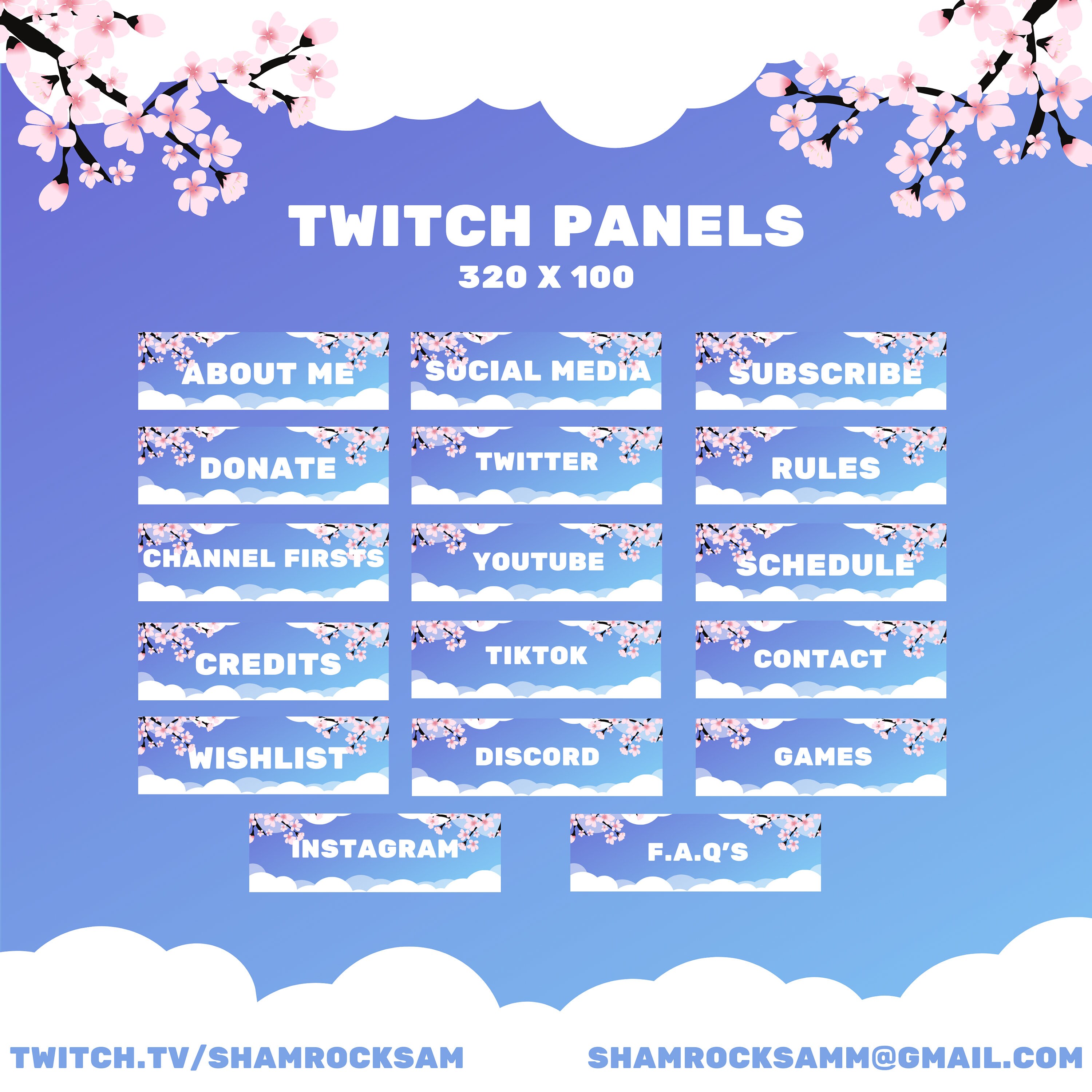 Cherry Blossom / Blue Twitch Panels - Etsy