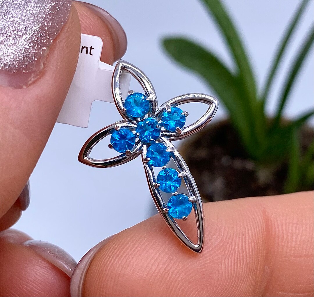 Beautiful Cross Pendant With Natural Apatite Gemstone, Sterling Silver ...