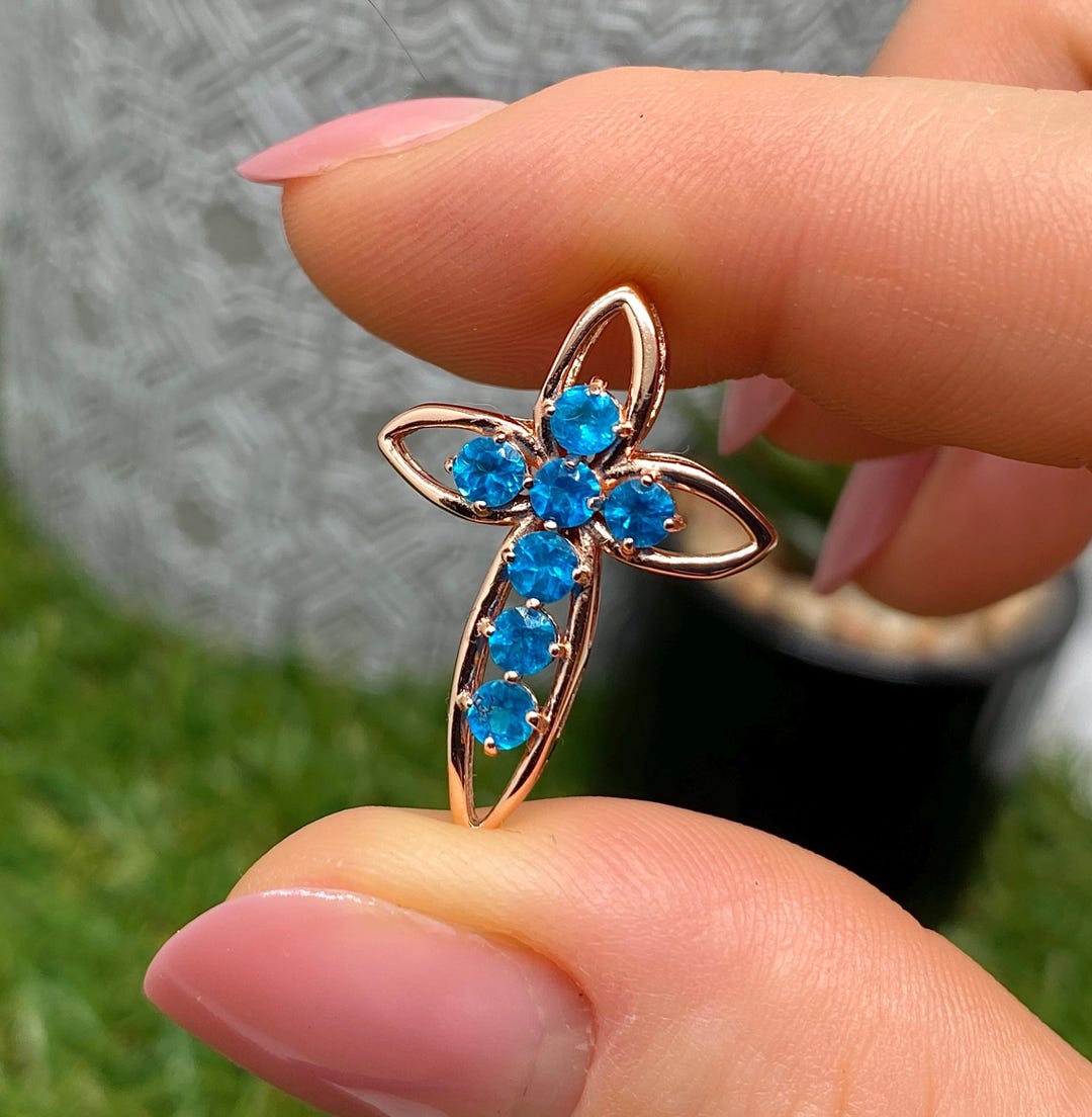 Beautiful Cross Pendant With Natural Apatite Gemstone, Sterling Silver ...