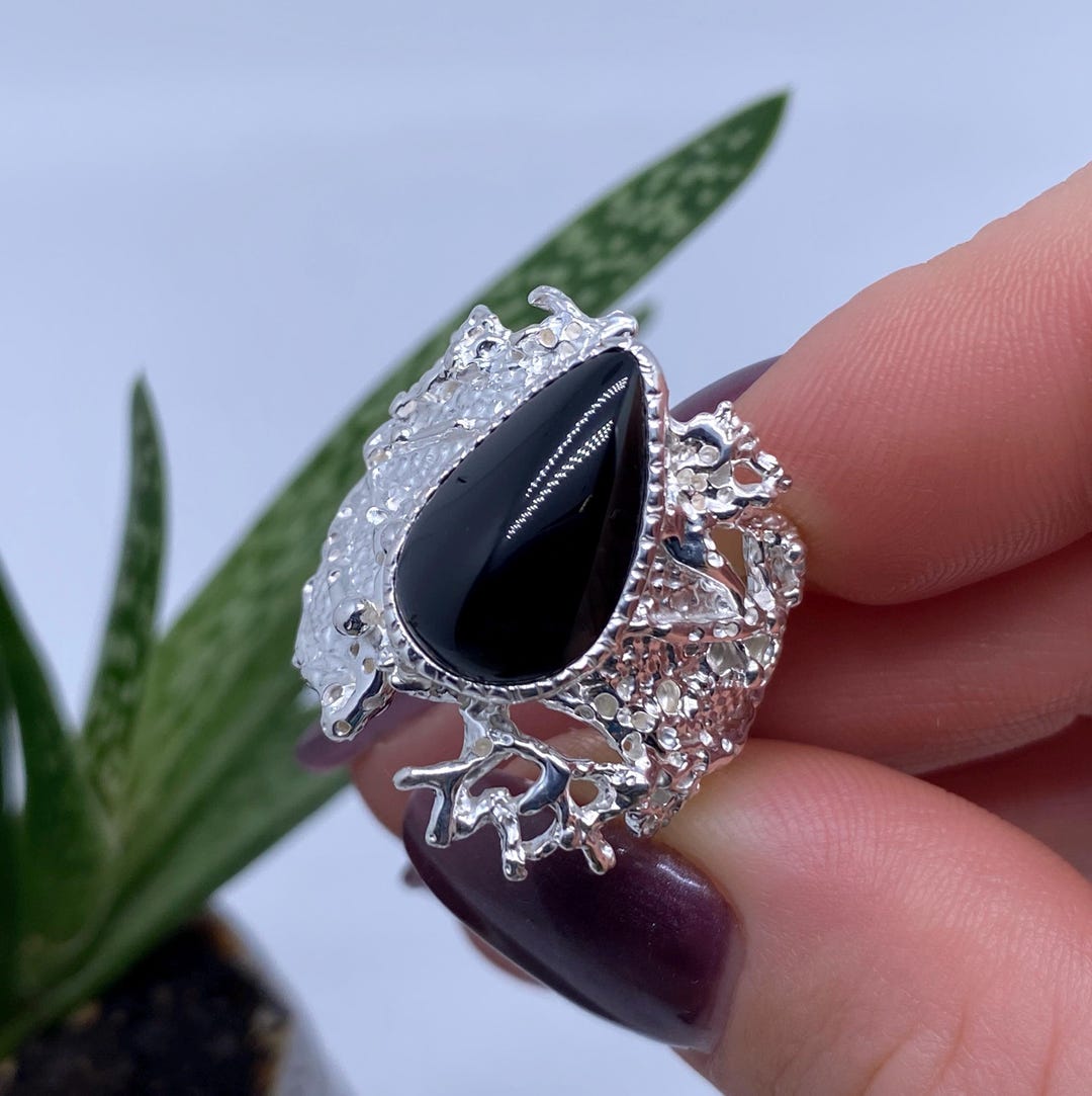 Natural 10ct Black Spinel Gemstone Ring, Sterling Silver 925, Size 8US ...
