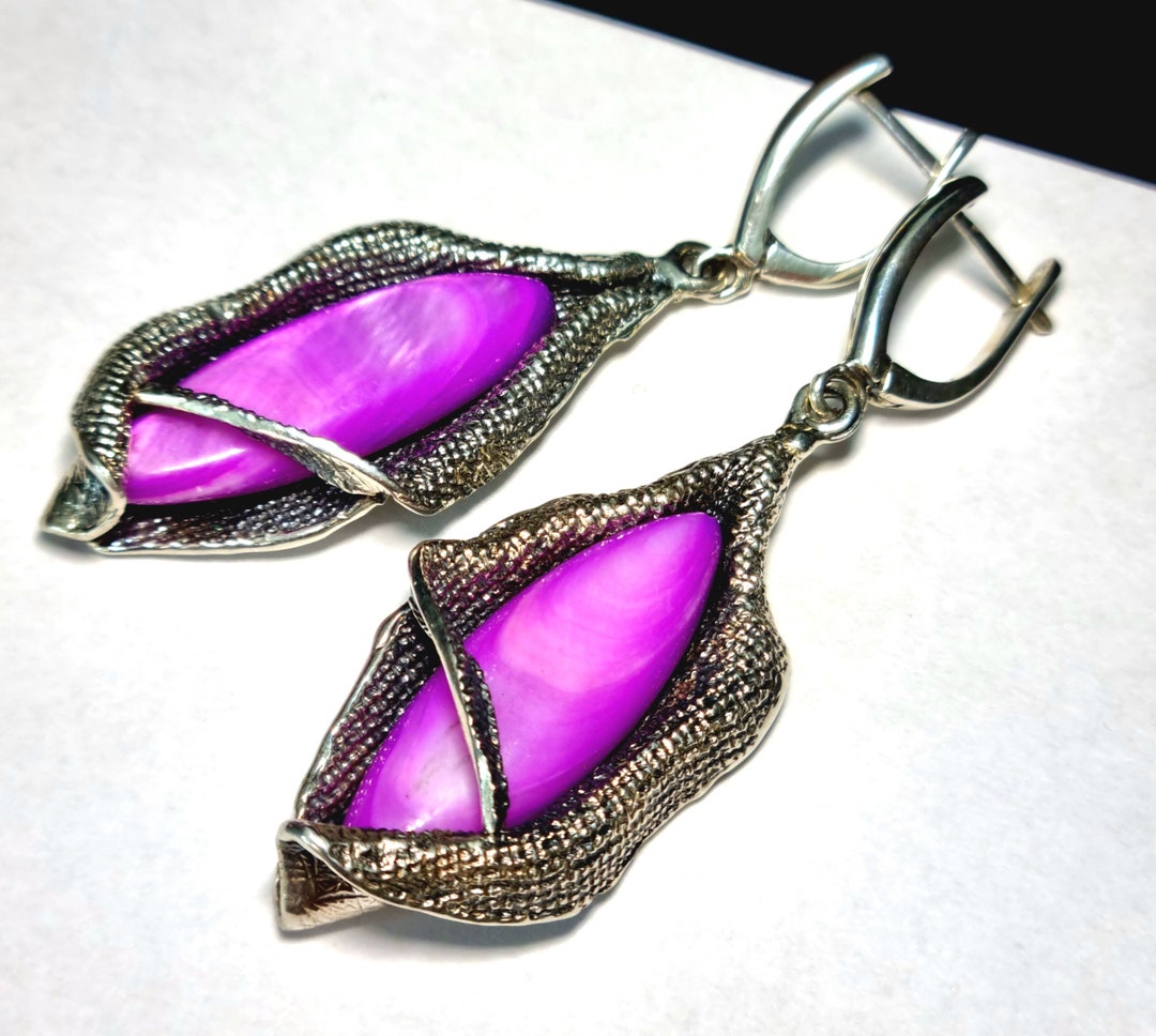 Handmade Beautiful Natural Sadaf Gemstone Earrings, Sterling Silver 925 ...