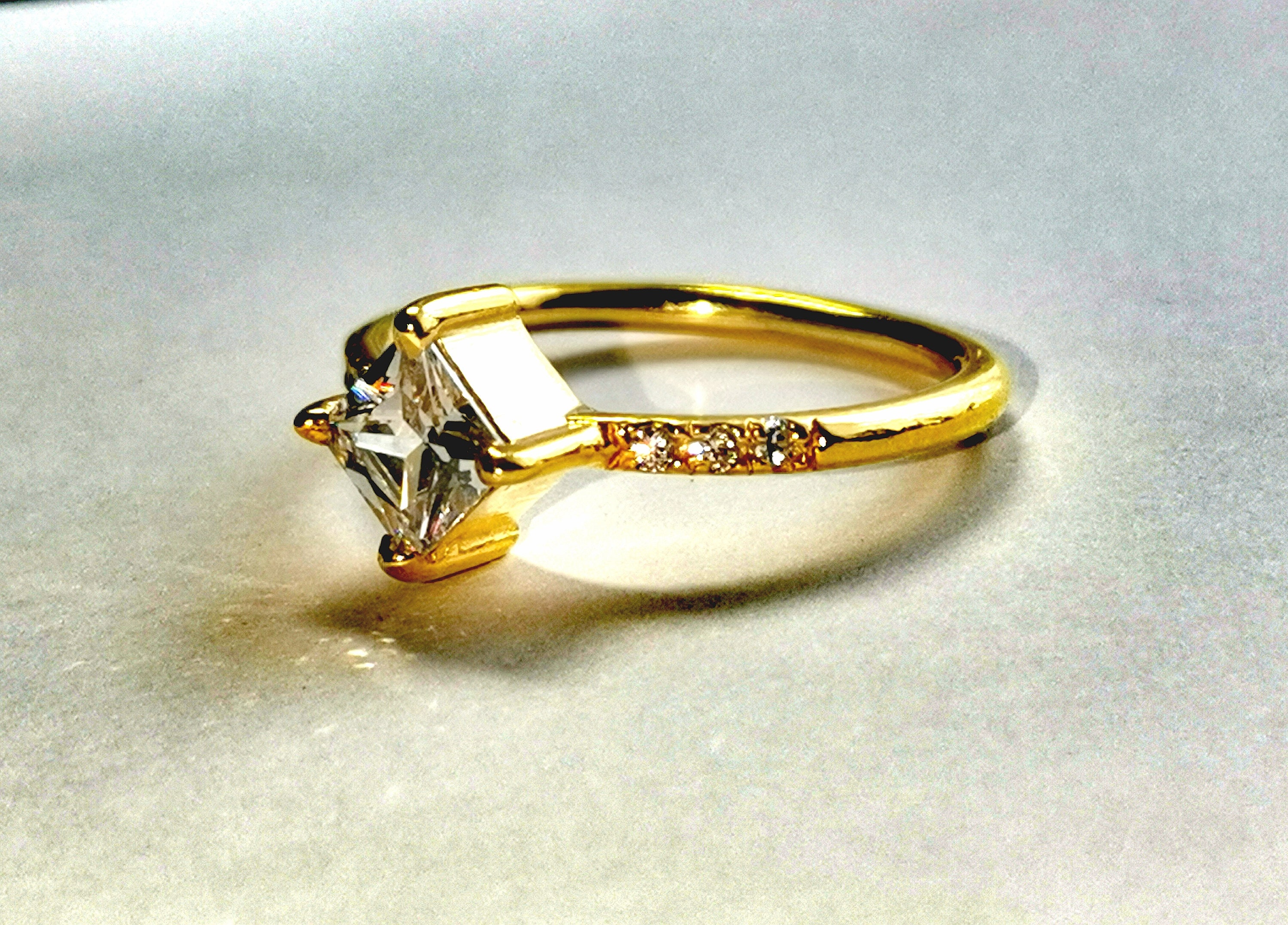 Ring Cubic Zircon Gemstone, Solid Sterling Silver 925 Gold Plated - Etsy UK