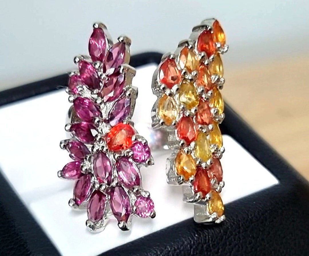 Natural Rhodolite & Sapphire Gems Ring, Gold Plated, Sterling Silver ...