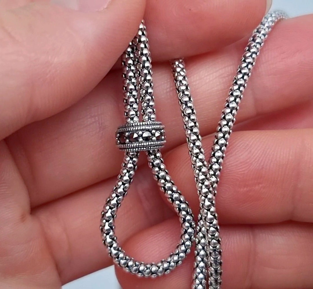 Chain With Natural Marcasite Gemstones, Sterling Silver 925, 25inches ...