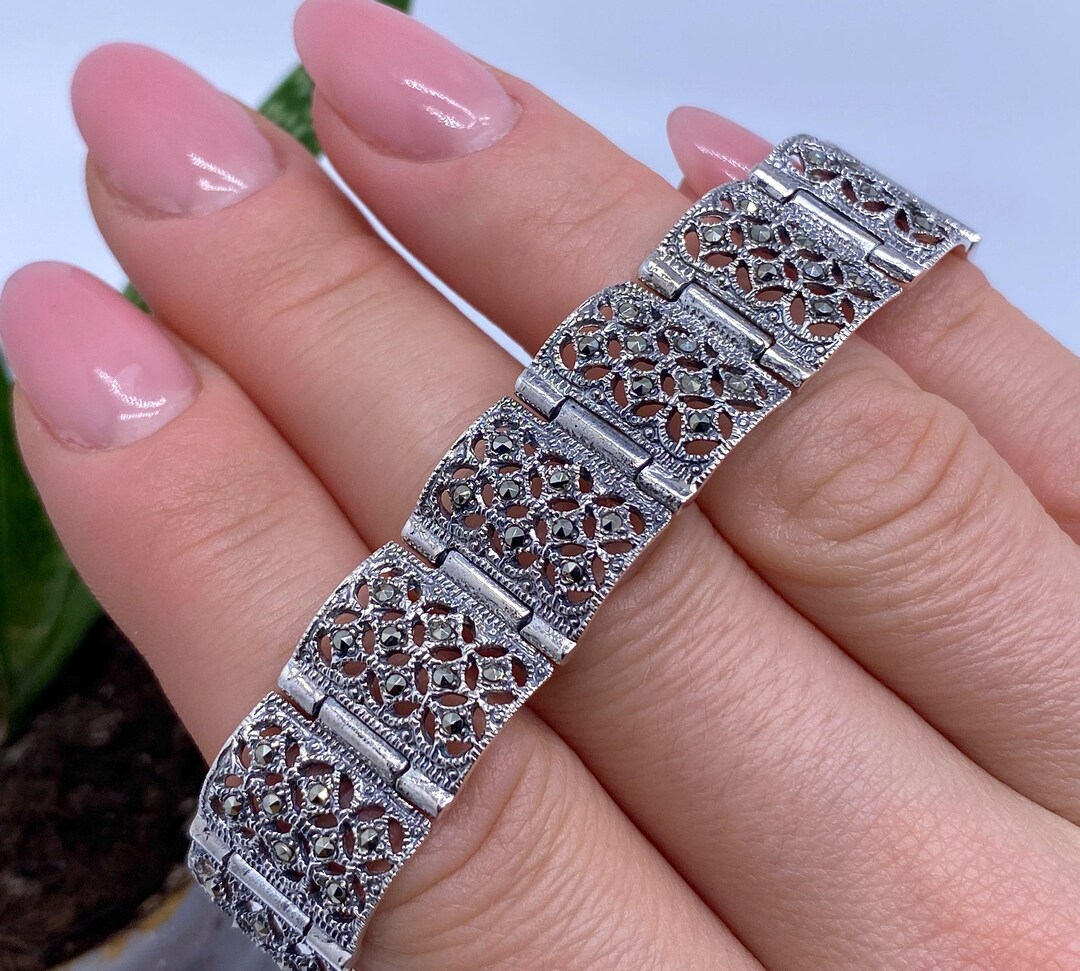 Natural Marcasite Gemstones Bracelet, Sterling Silver 925, 7.5inches - Etsy