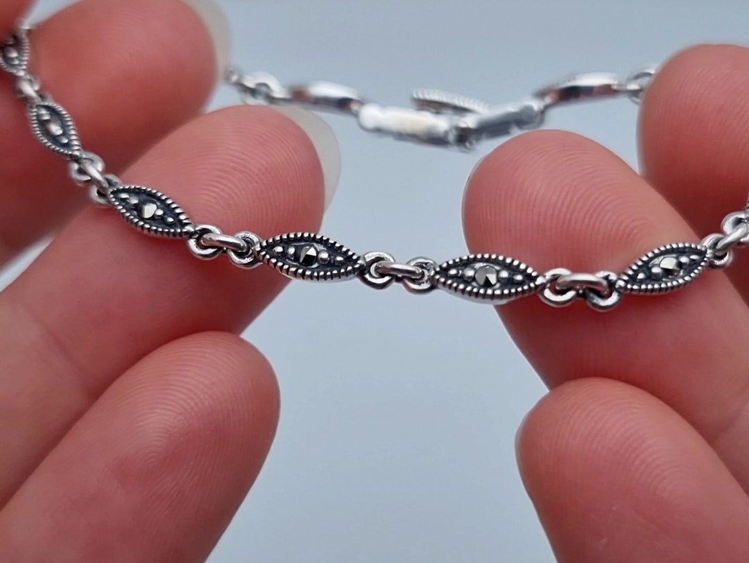 Natural Marcasite Gemstones Bracelet, Sterling Silver 925, 6.5inches - Etsy