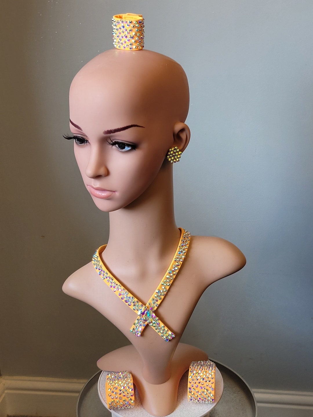 Rhinestoned Headbandnecklaceearringspony Cone Dance - Etsy