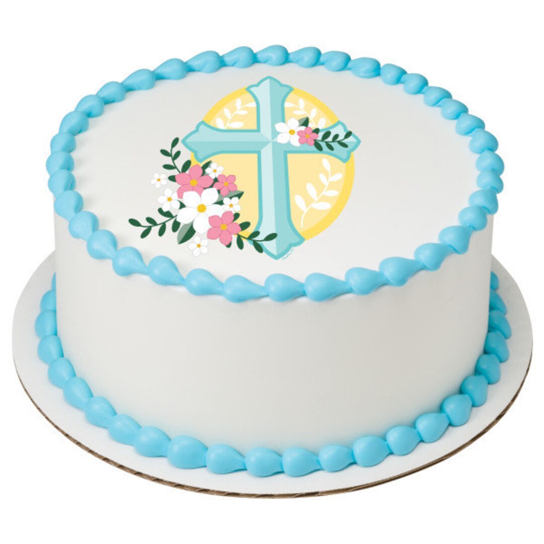 Communion Cross With Flowers Edible Cake Topper-edible Icing Sheets ...