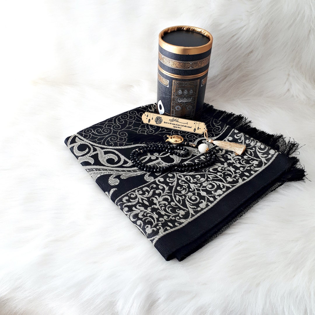 Black Prayer Mat and Tasbeeh Gift Set Islamic Prayer Mat Great Ramadan ...