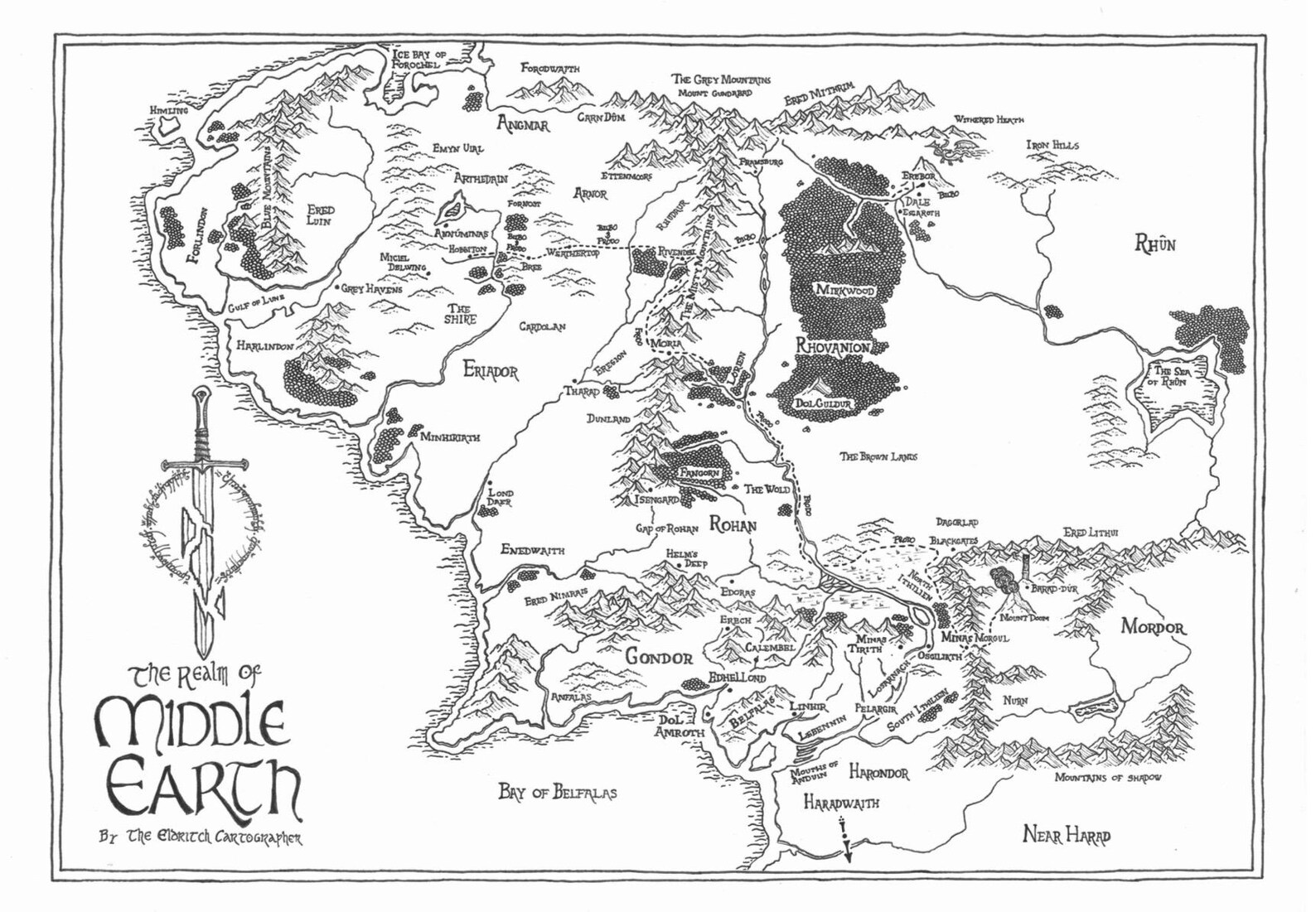 Medieval Style Map of Middle Earth | Lord of the Rings Print - Etsy