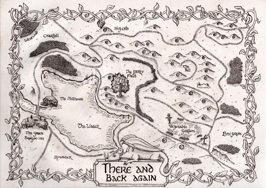 Medieval Style Map of Hobbiton, the Shire | Lord of the Rings Print ...
