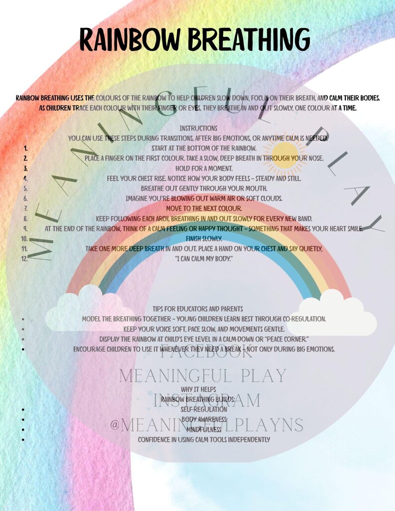 Rainbow Breathing Printable for Kids | Mindfulness Poster | Calming ...