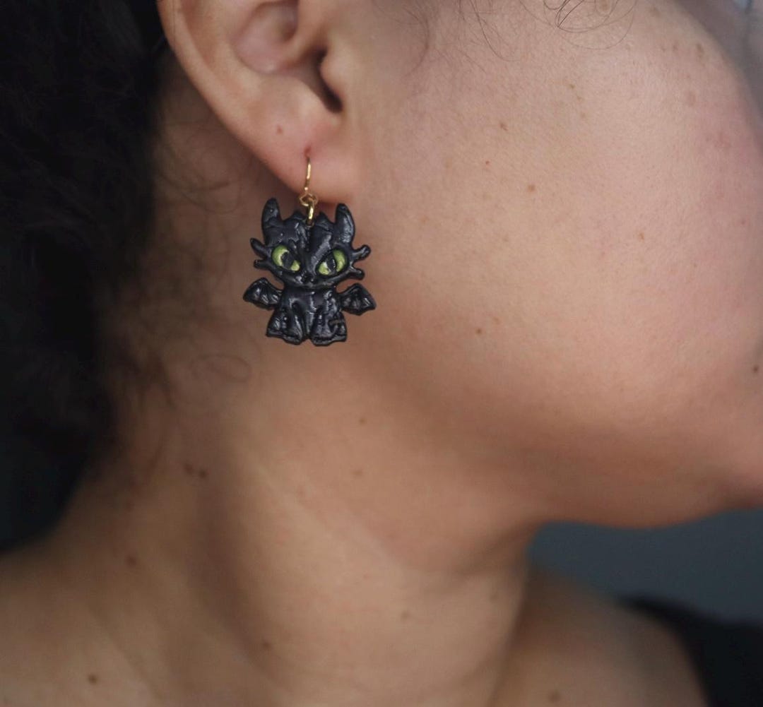 Chibi Toothless Earrings – Handmade Polymer Clay Dragon Earrings – Cute ...
