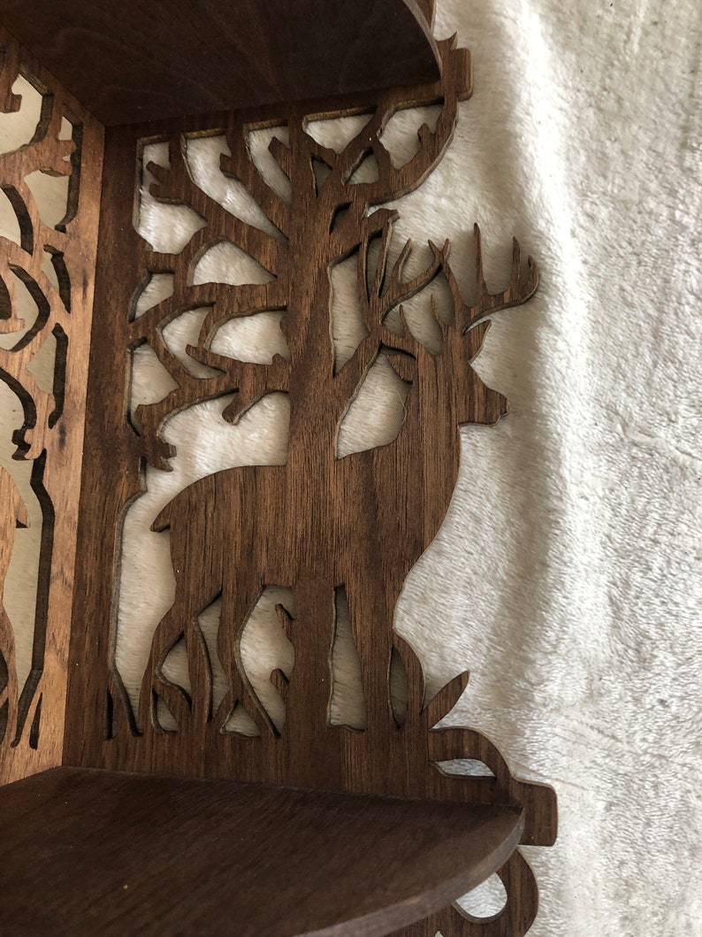 Large Black Walnut Wildlife Corner Wall Shelf Display With 2 - Etsy