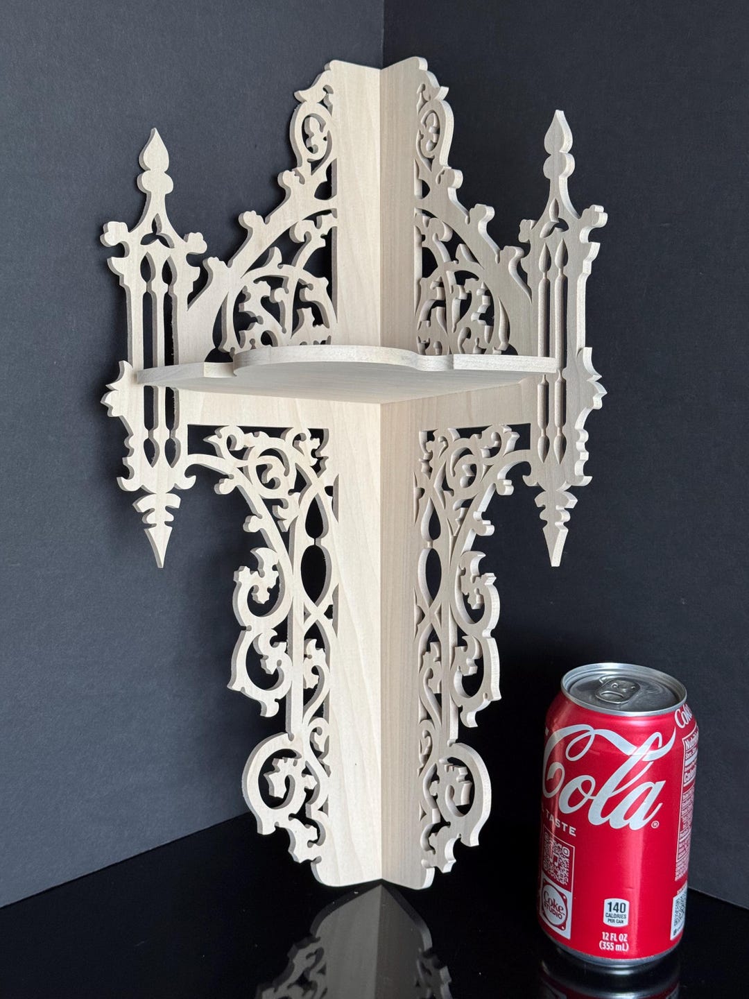 Solid Poplar Wooden Gothic Cathedral Corner Wall Shelf Display. 15 1/2 ...