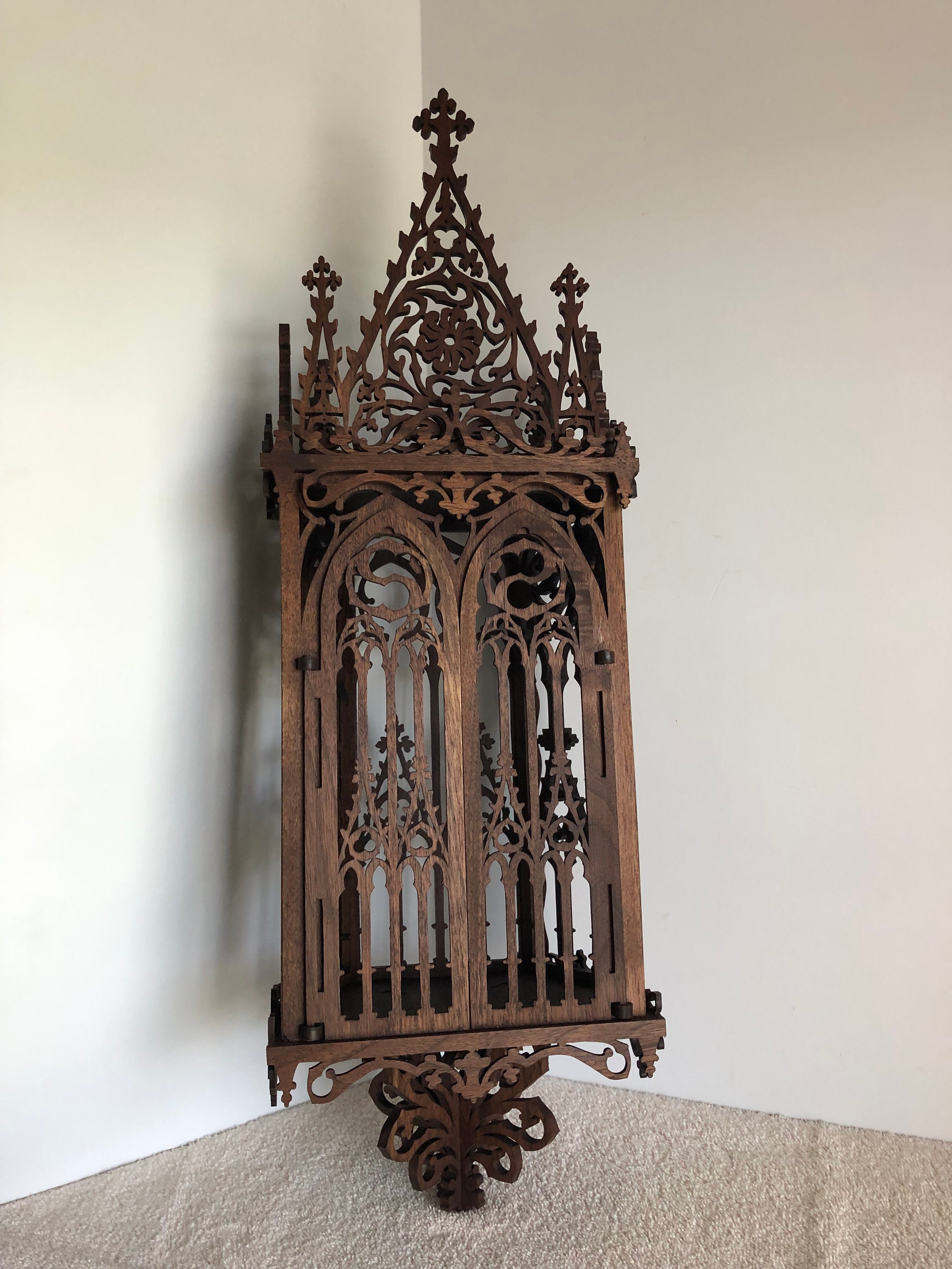 Handmade Mahogany Gothic Niche Shelf: Victorian Cathedral Style Display ...