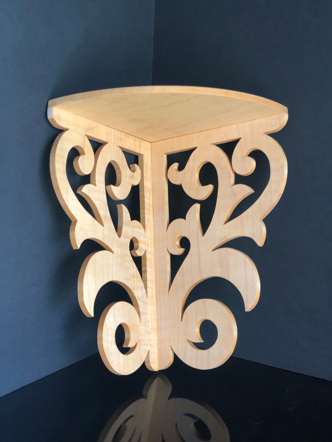 Solid Curly / Tiger Maple Wooden Victorian Fretwork Corner Wall Shelf ...
