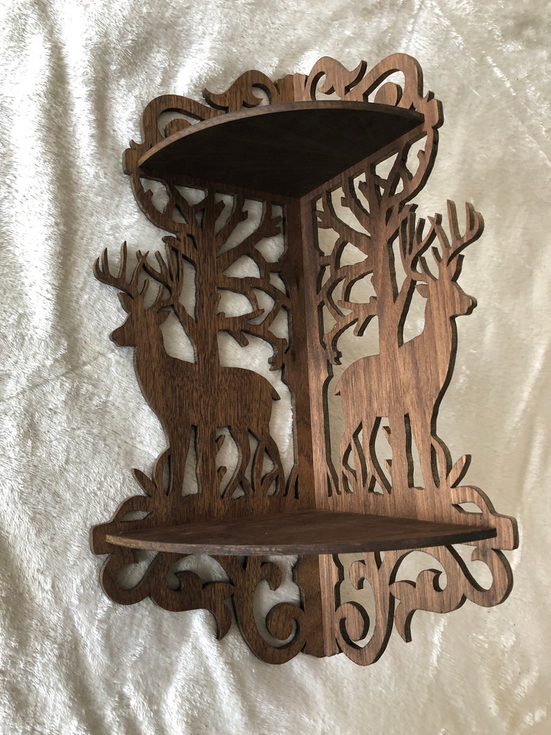 Large Black Walnut Wildlife Corner Wall Shelf Display With 2 - Etsy