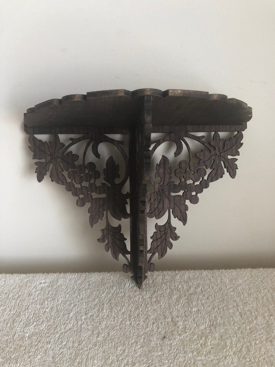 Walnut Victorian Fretwork Wall Shelf: Grapes & Grapevine Display - Etsy