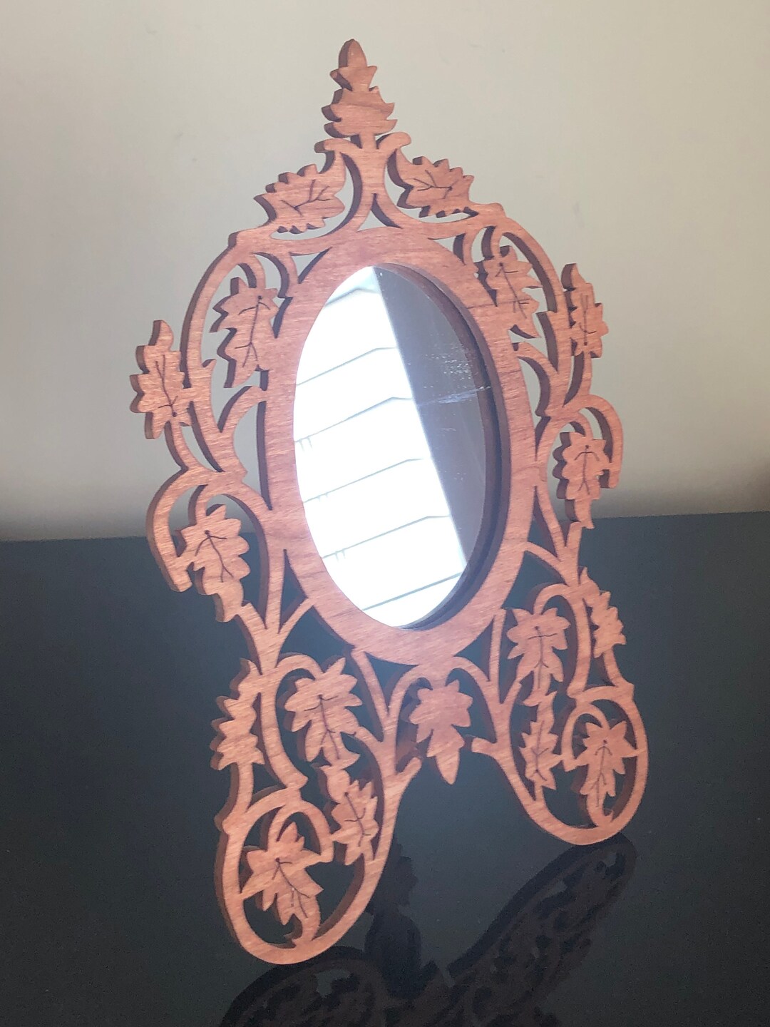 Cherry Victorian Fretwork Free Standing Mirror. 10" Tall X 6 1/2" at ...