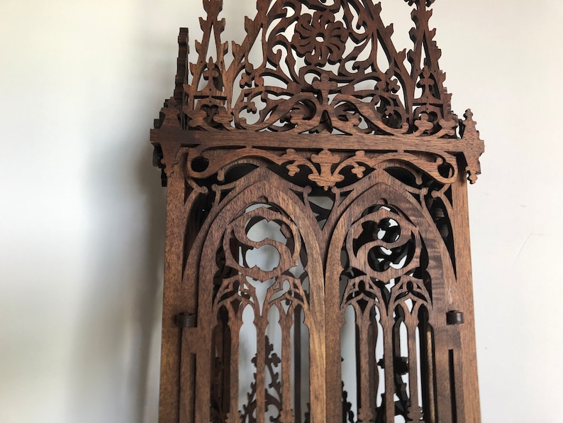 Handmade Mahogany Gothic Niche Shelf: Victorian Cathedral Style Display ...