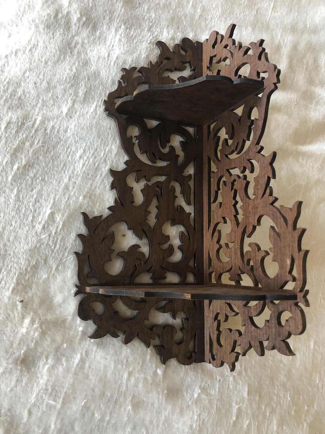 Black Walnut Victorian Fretwork 2 Shelf Corner Wall Shelf Display. 16 3 ...
