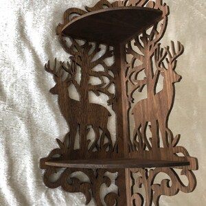 Large Black Walnut Wildlife Corner Wall Shelf Display With 2 Shelves ...