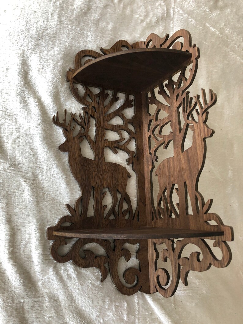 Large Black Walnut Wildlife Corner Wall Shelf Display With 2 - Etsy