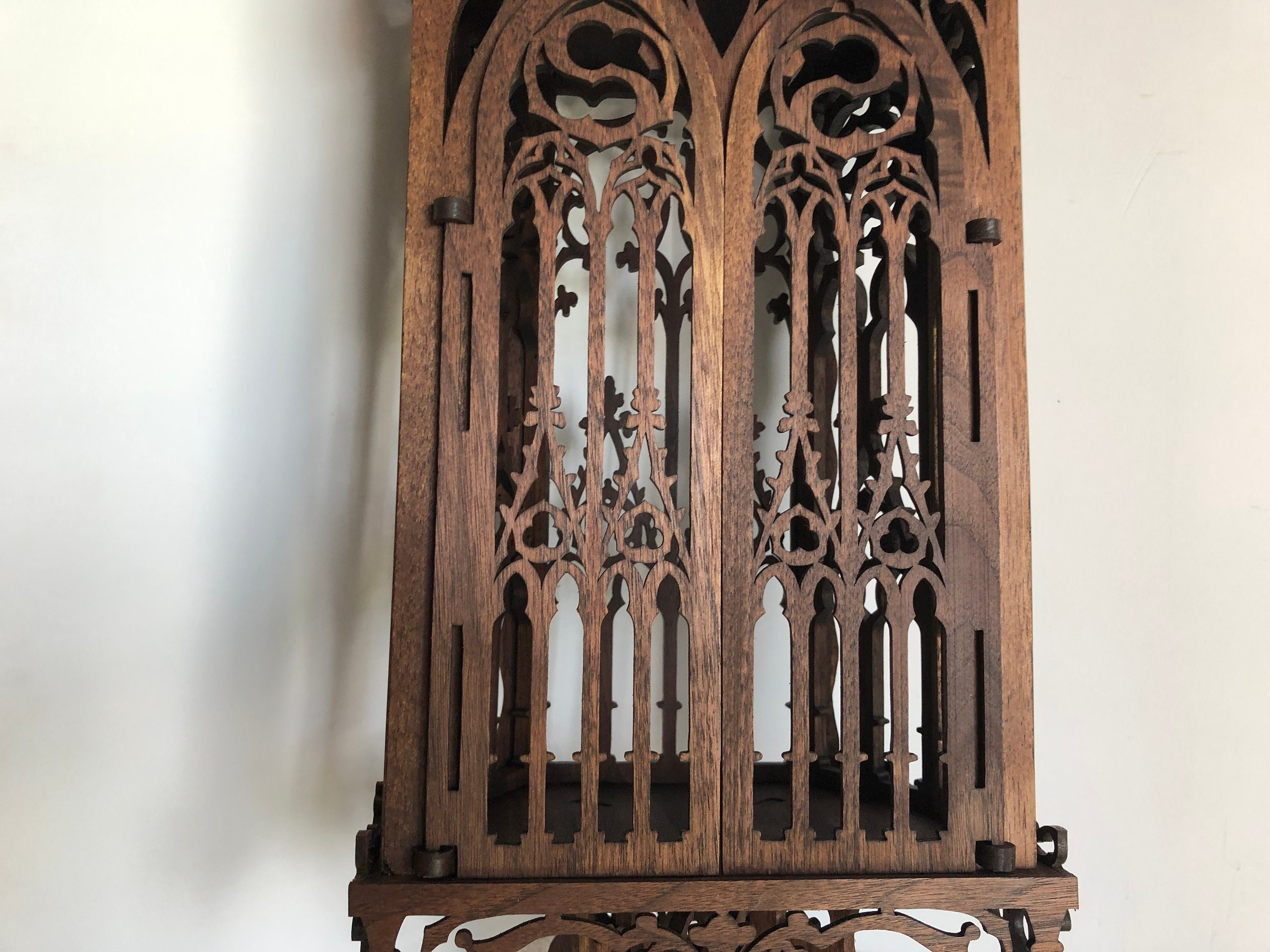 Handmade Mahogany Gothic Niche Shelf: Victorian Cathedral Style Display ...