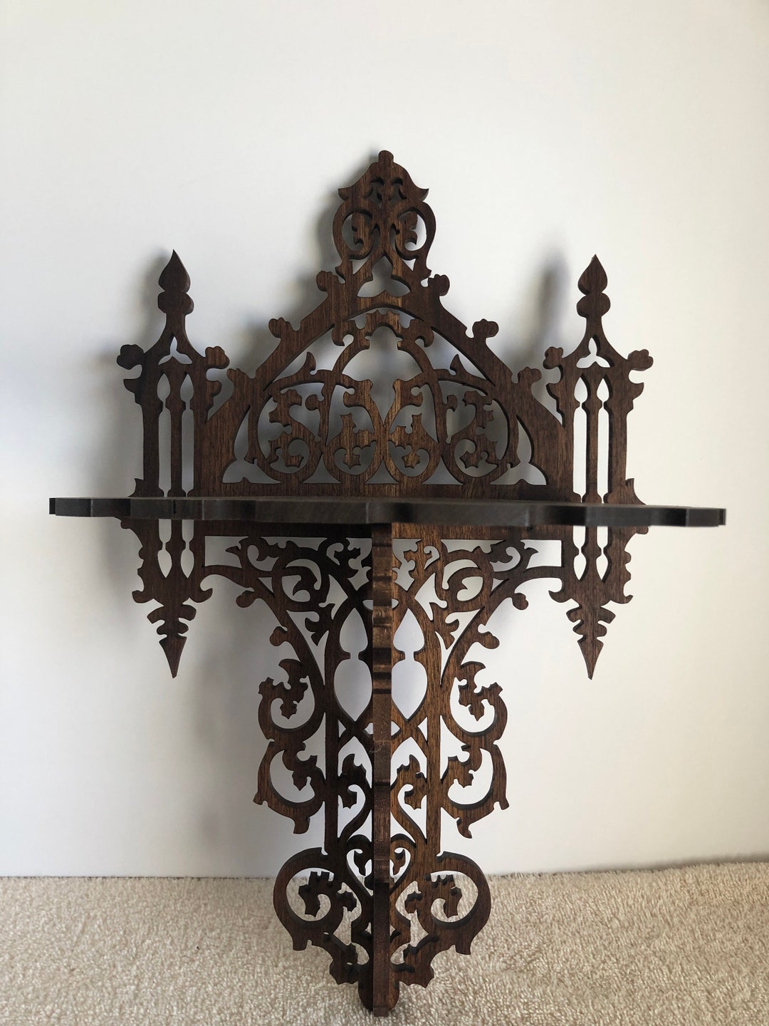 Solid Black Walnut Gothic Cathedral Wall Shelf Display. 15 1/2 Tall X 9 ...