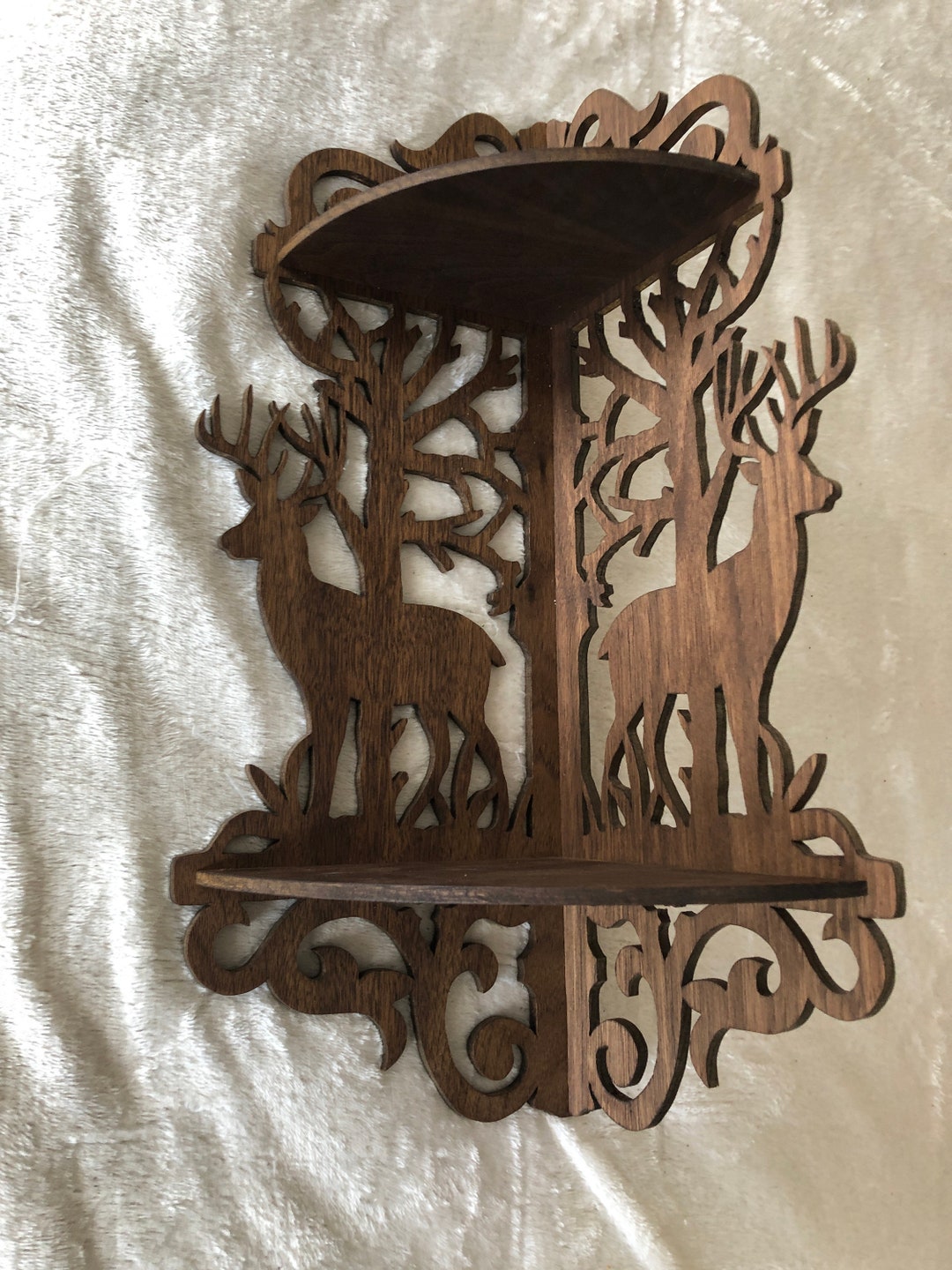 Large Black Walnut Wildlife Corner Wall Shelf Display With 2 Shelves ...