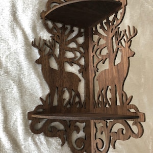 Large Black Walnut Wildlife Corner Wall Shelf Display With 2 Shelves ...