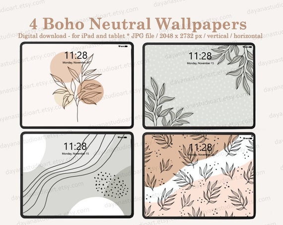 Boho Ipad Wallpapers Digital Download Beige Cream Green | Etsy