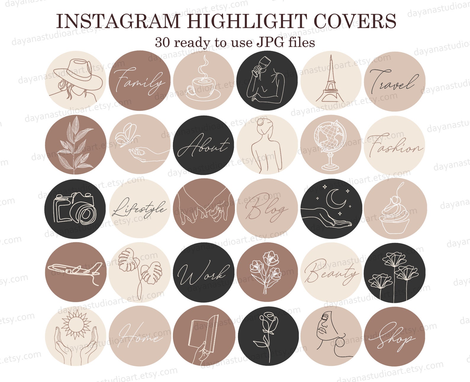 Neutral Instagram Highlights | Hand Drawn Highlight | Beige Instagram ...