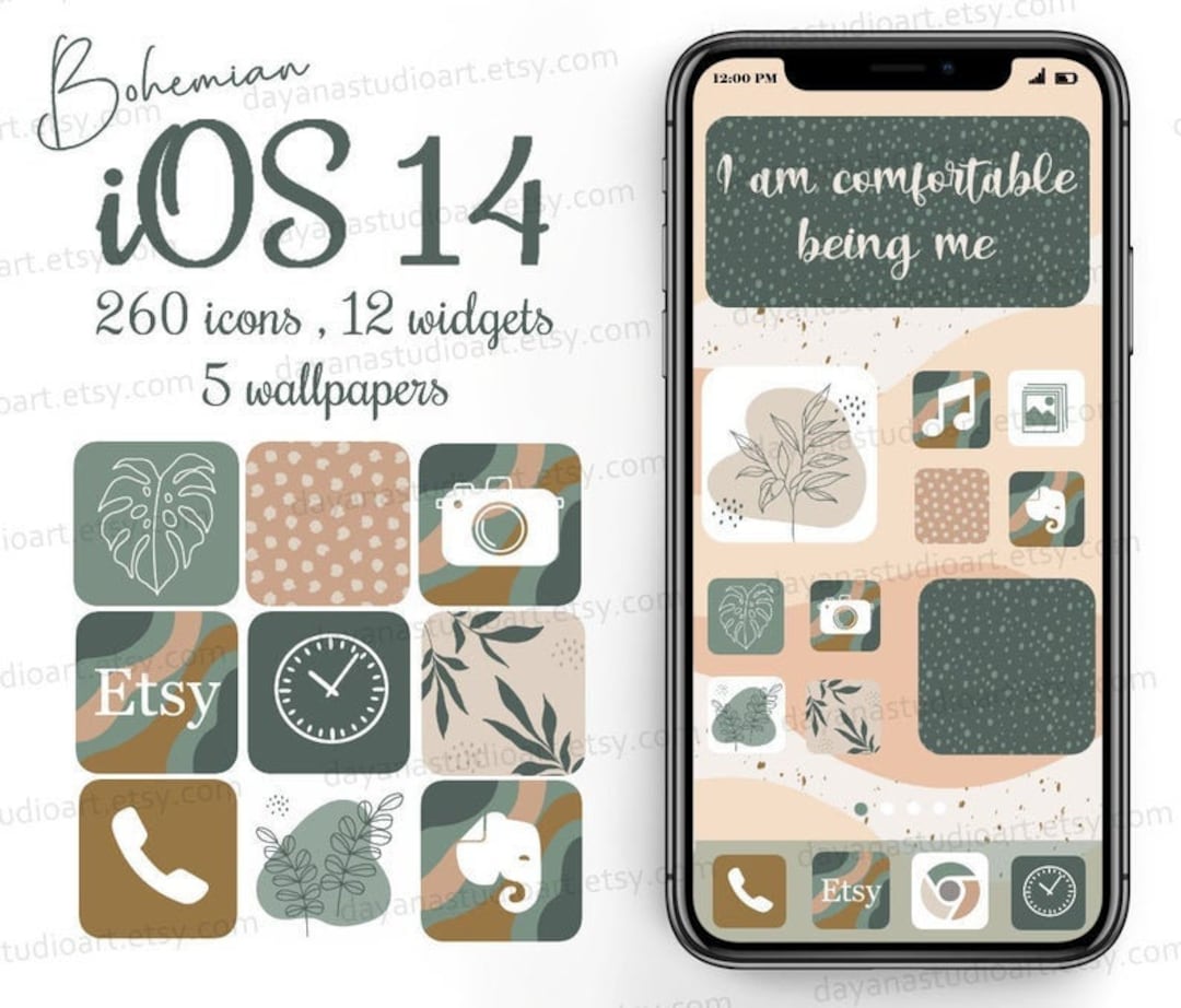 Boho Ios 17 App Icons, iPhone Theme Pack, Cream Aesthetic Ios 14 Home ...