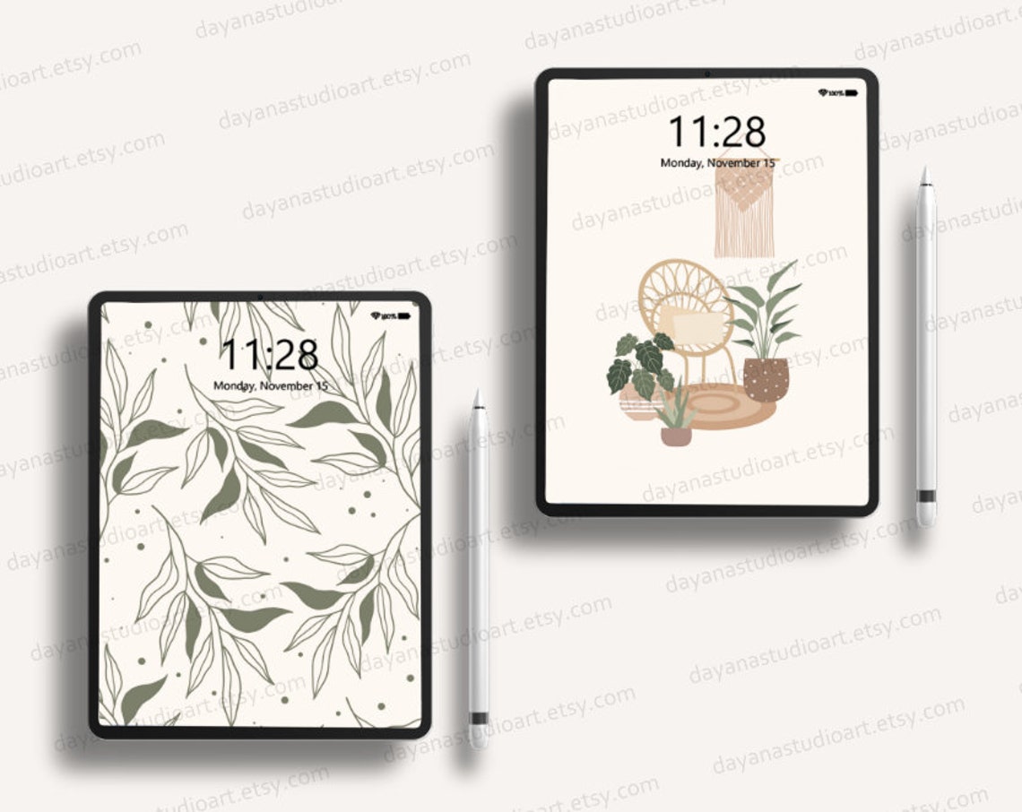Neutral Minimalistic iPad Wallpapers Botanical Tablet Backgrounds Boho ...