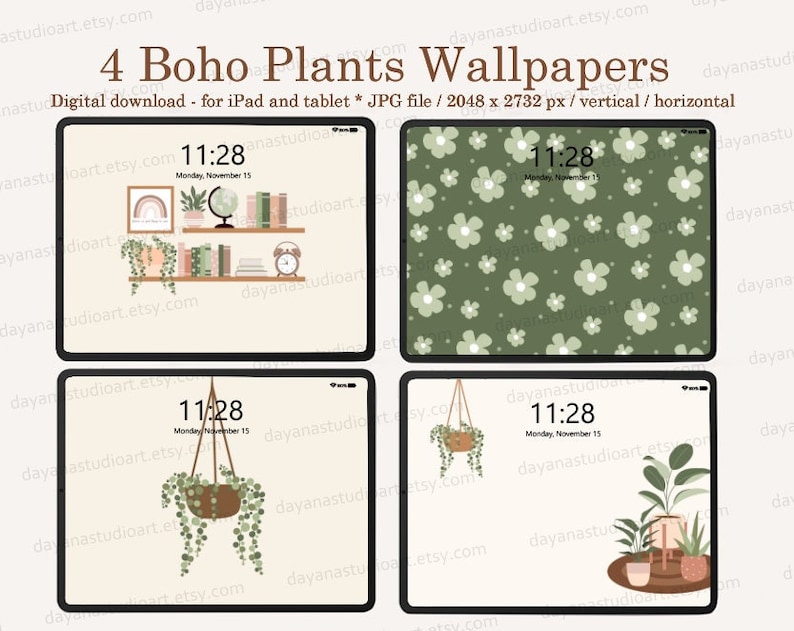 Boho iPad Wallpapers Digital Download , Beige Cream Green Aesthetic ...