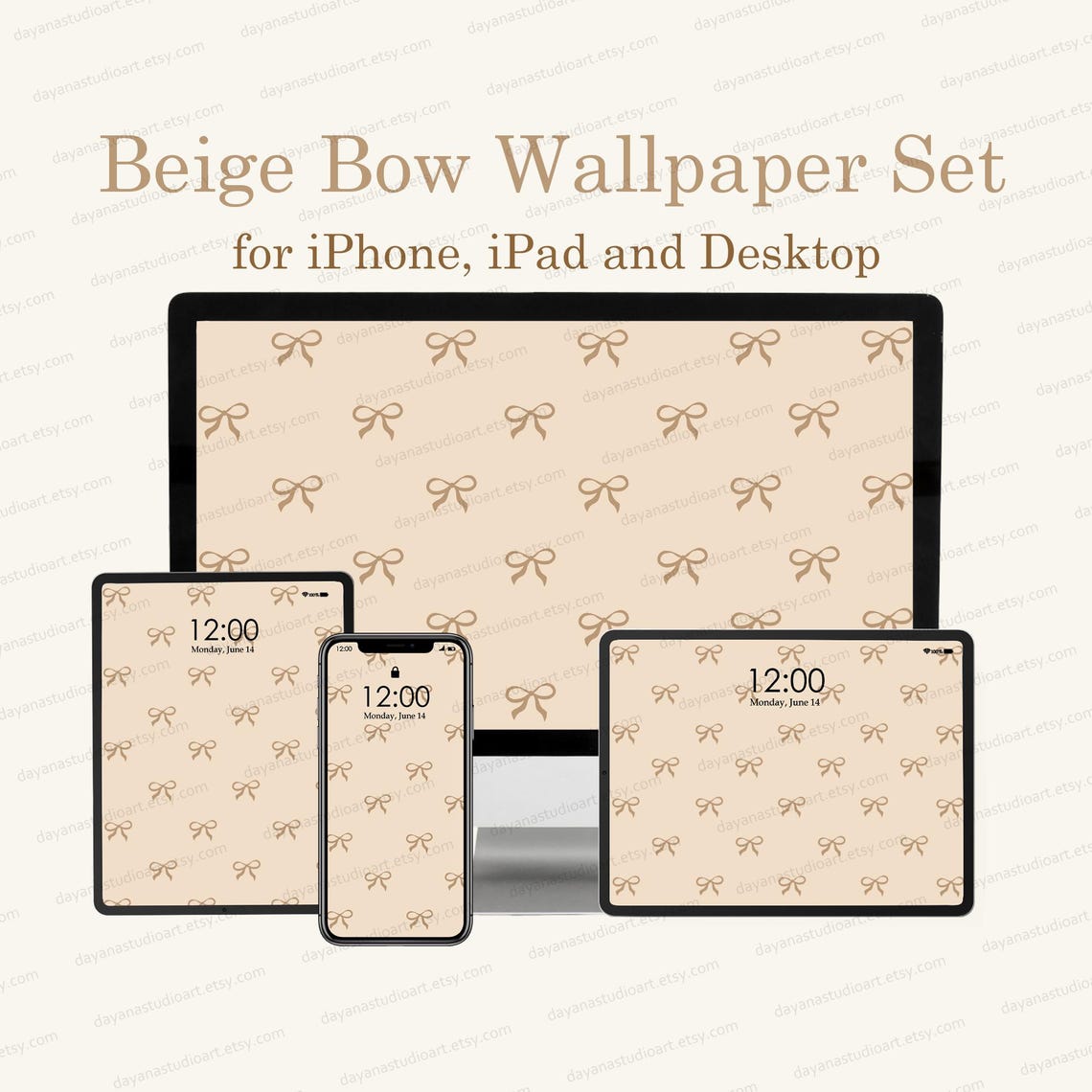 Beige Bow Coquette Wallpaper, Iphone, Ipad, Tablet, Desktop, Android ...