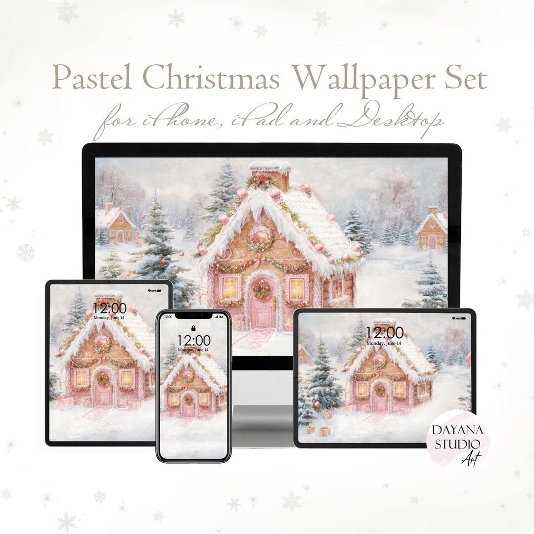 Gingerbread House Desktop Wallpaper Set, Christmas Phone Wallpaper ...