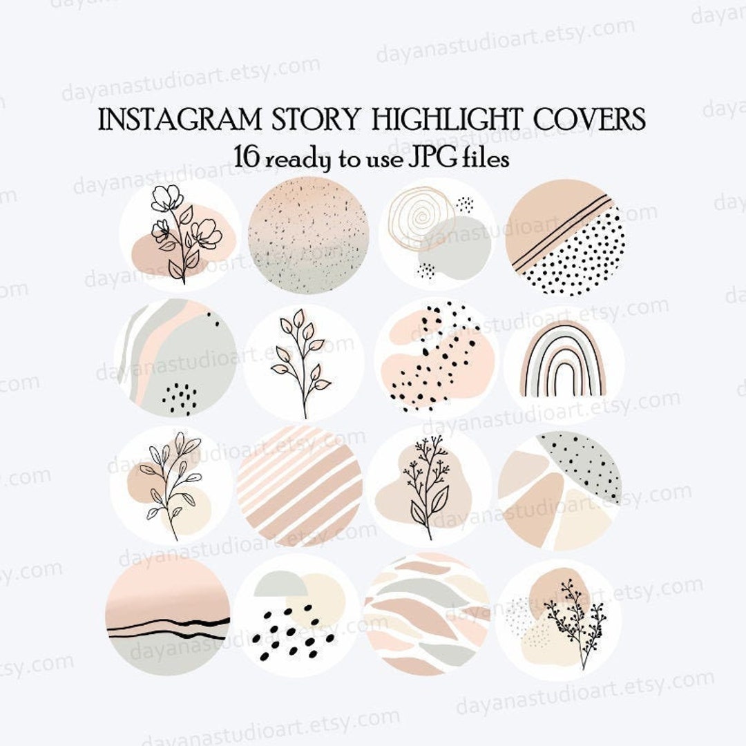 Boho Instagram Covers Pastel Line Art, Cute IG Highlight Story Icons ...
