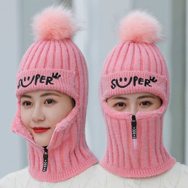 Velvet Woolen Women Winter Hat and Neck Warmer With Zipper - Etsy