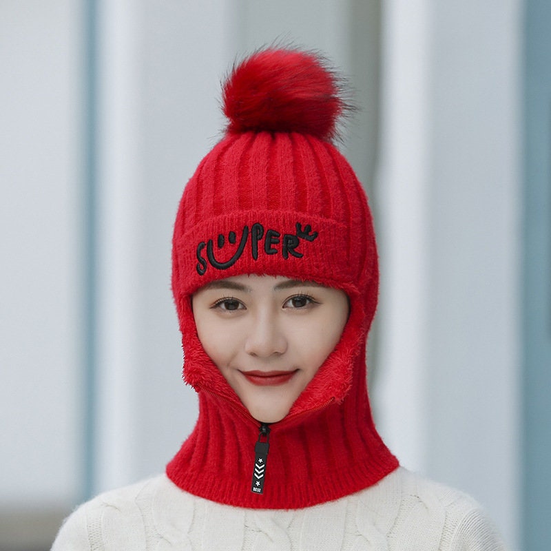Velvet Woolen Women Winter Hat and Neck Warmer With Zipper - Etsy
