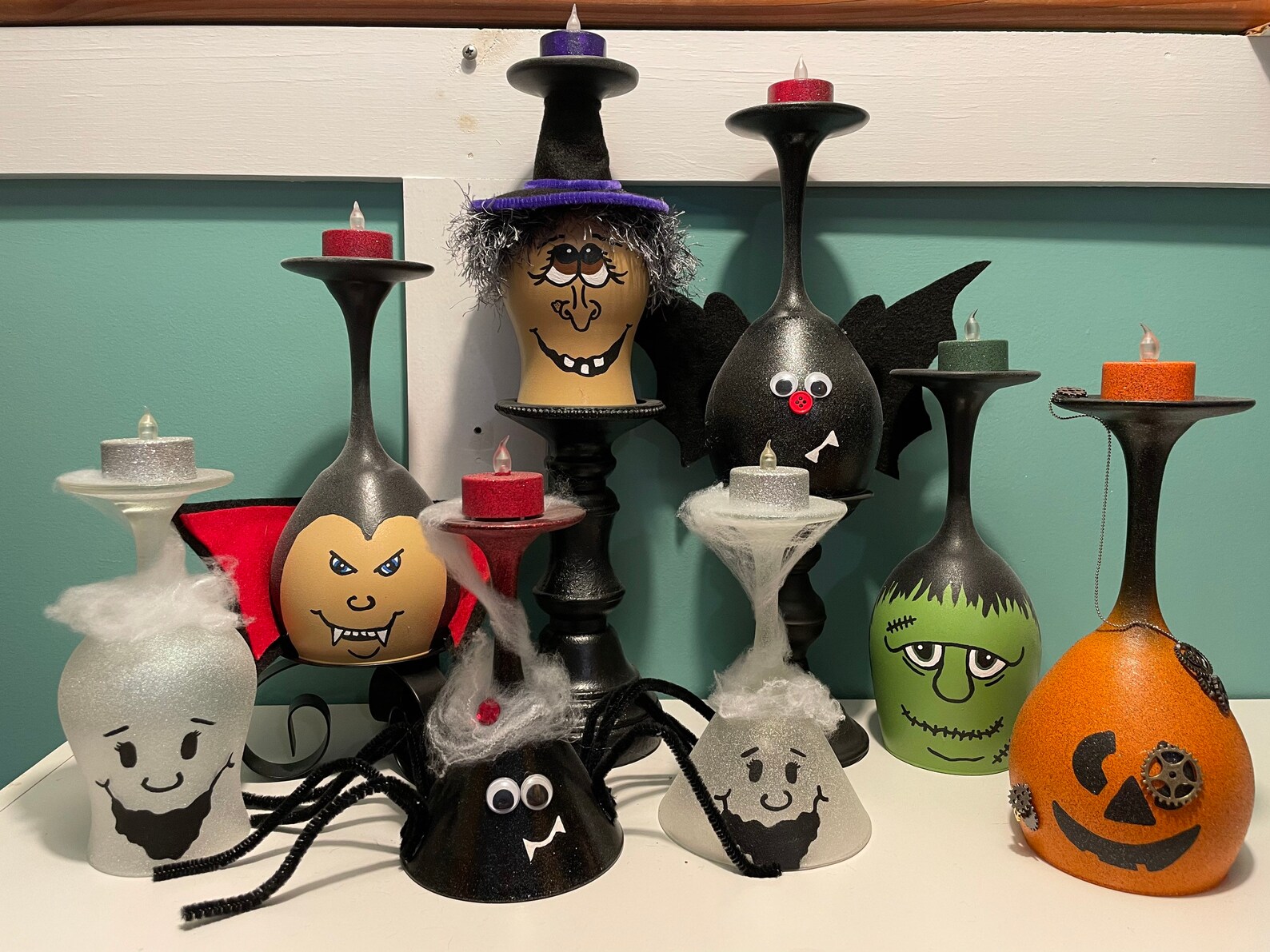 Halloween Painted Wine Glass Votive Holders - Etsy
