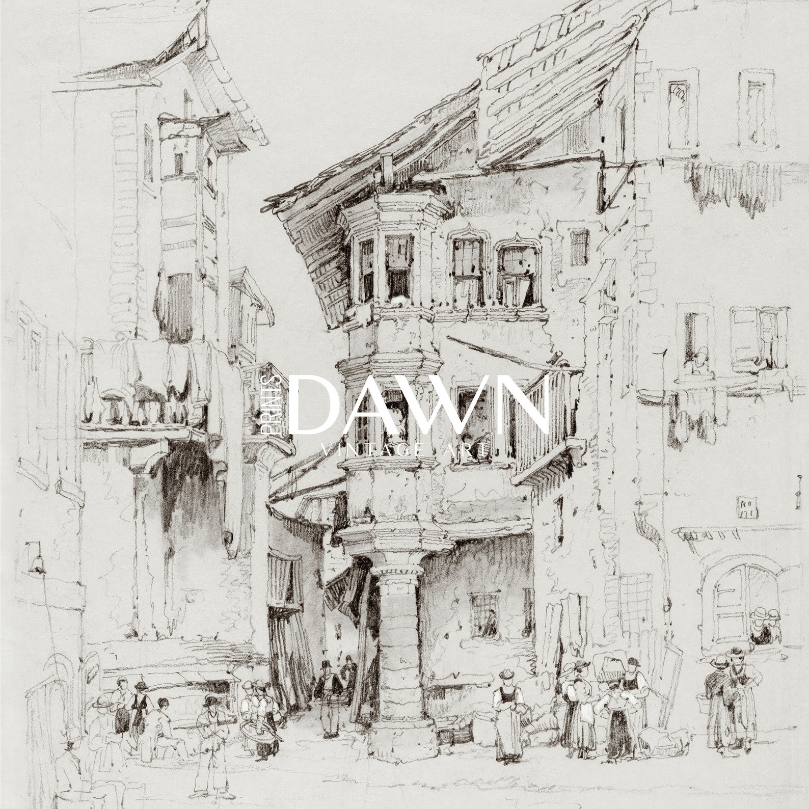 European Town Sketch Village Cityscape Study Street View Drawing Print ...