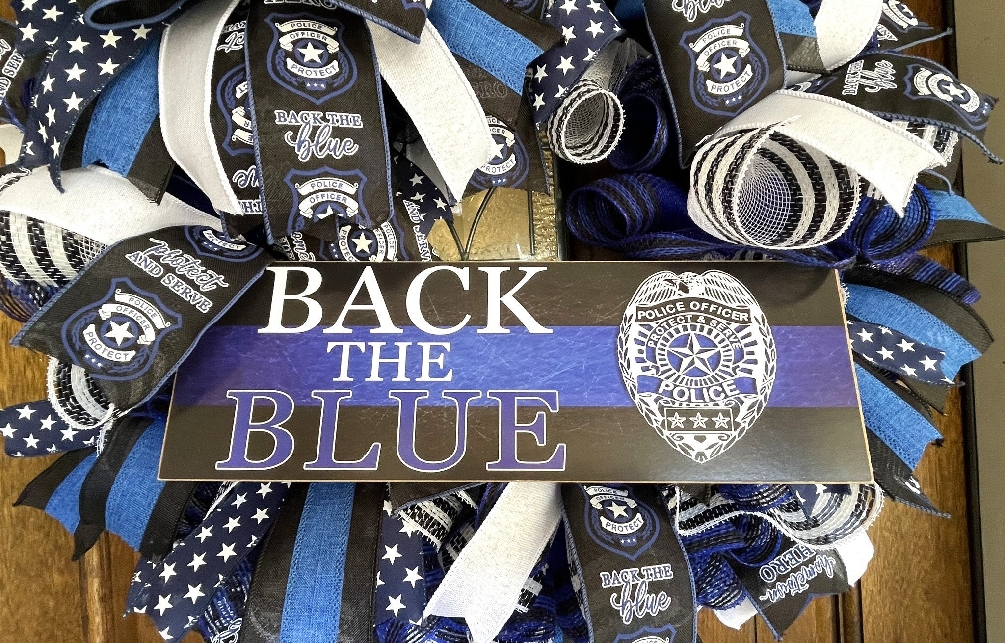 Police Support "back the Blue" Wreath for Front Door, Black & Blue ...