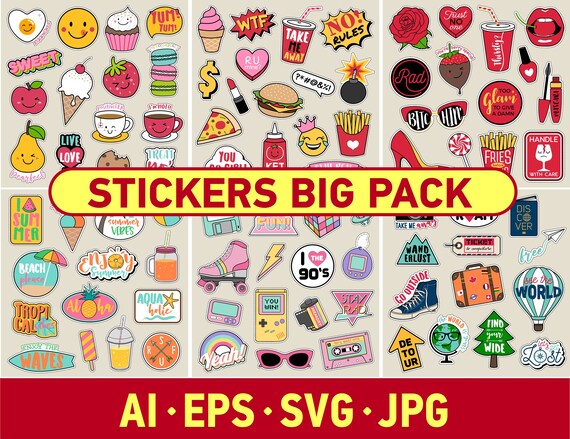 Stickers Pack Vector Clipart Labels SVG Bundle for Kids | Etsy