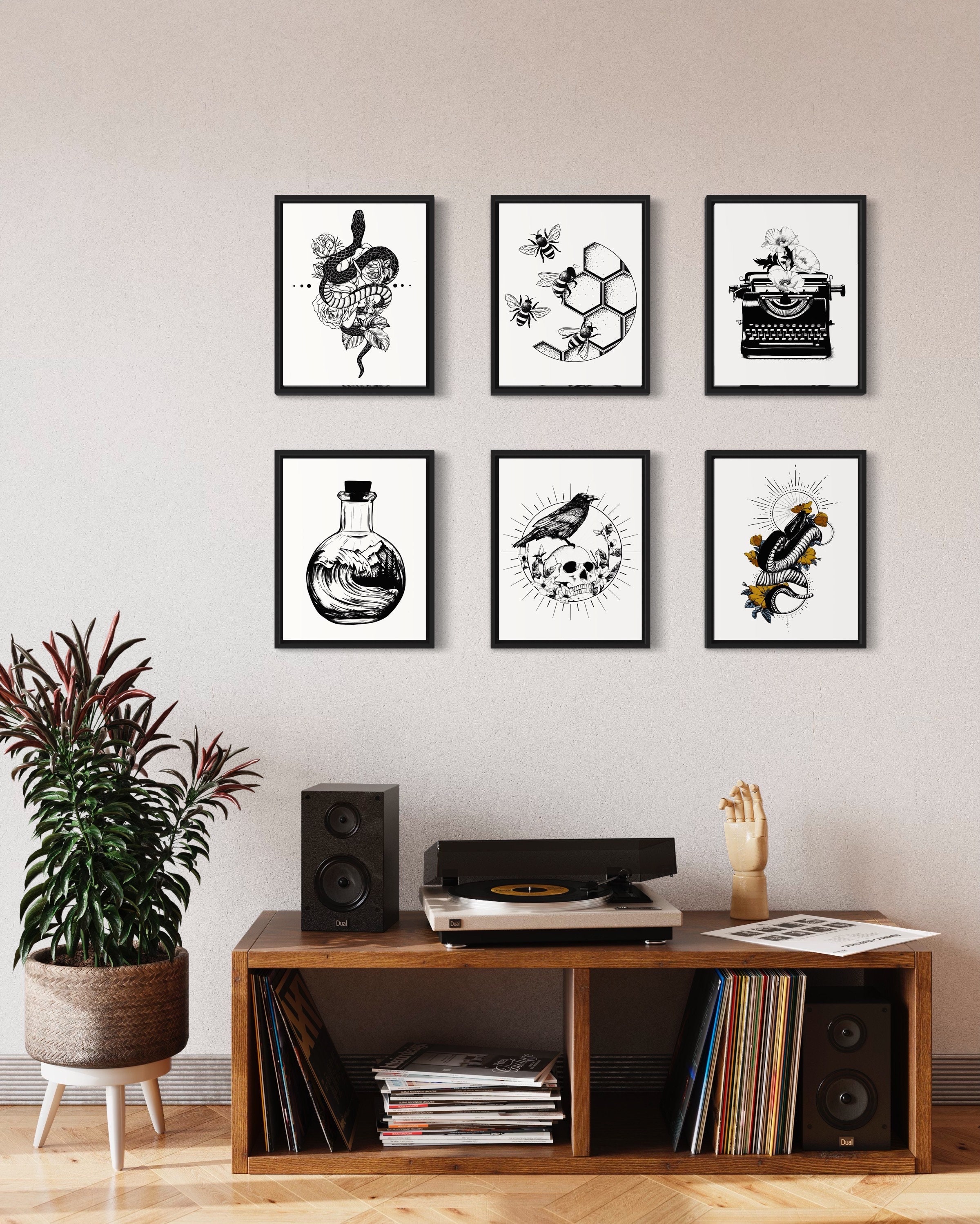 Snake Tattoo Print Tattoo Design With a Serpent Floral and - Etsy